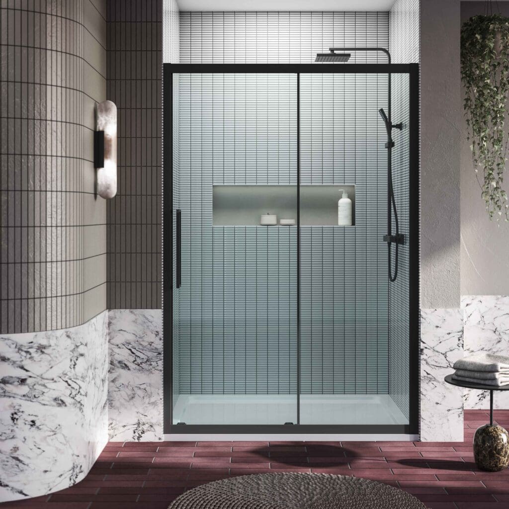 Wave Black Slider Door - Lakes Showering Spaces